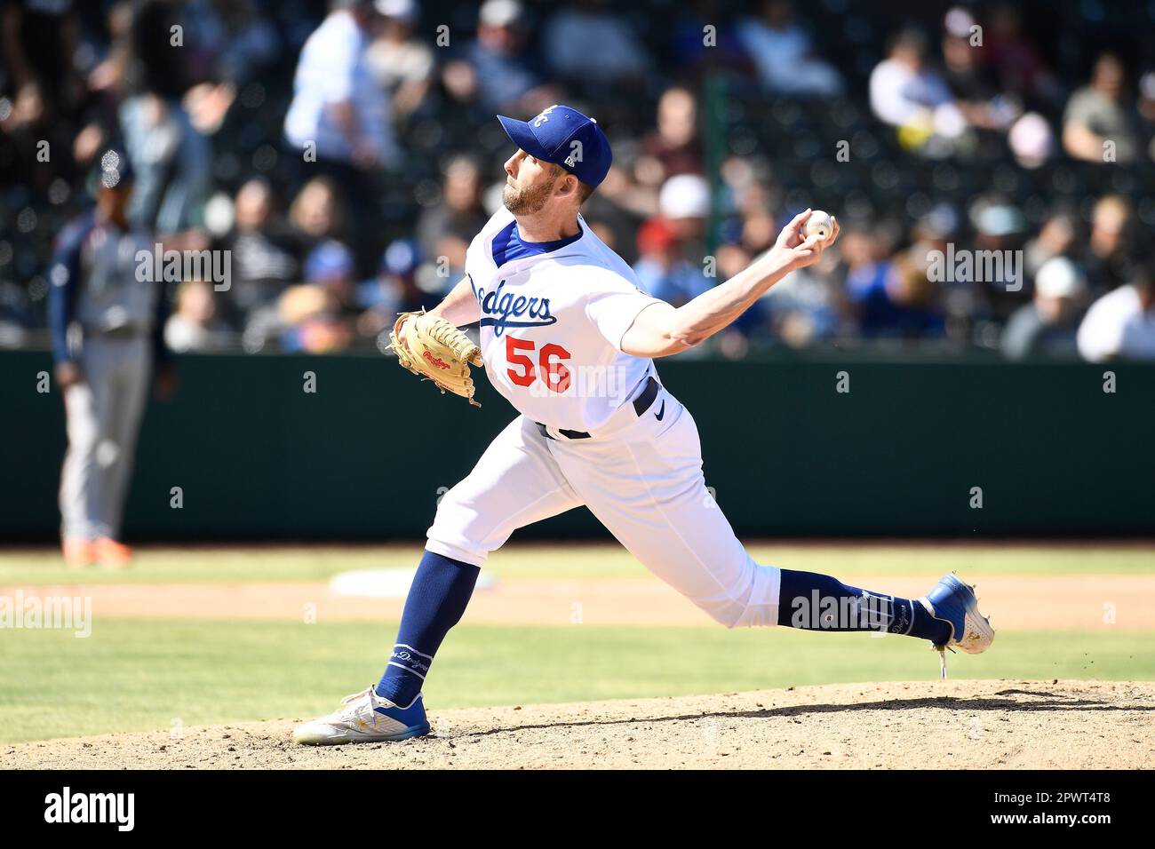 Relief pitcher Adam Kolarek (56) of the Oklahoma City Dodgers pitches ...