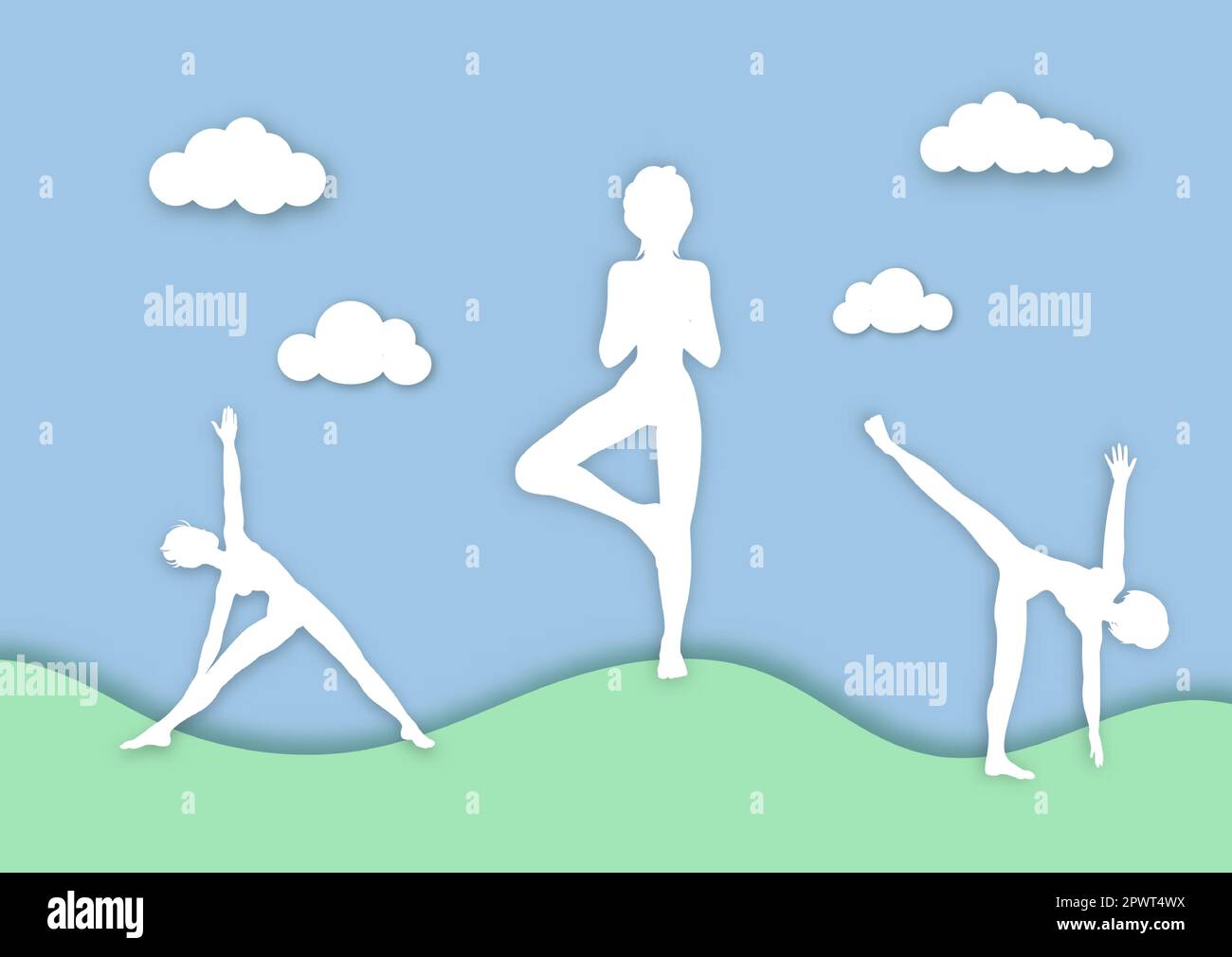 international yoga day landscape background in paper style design Stock ...
