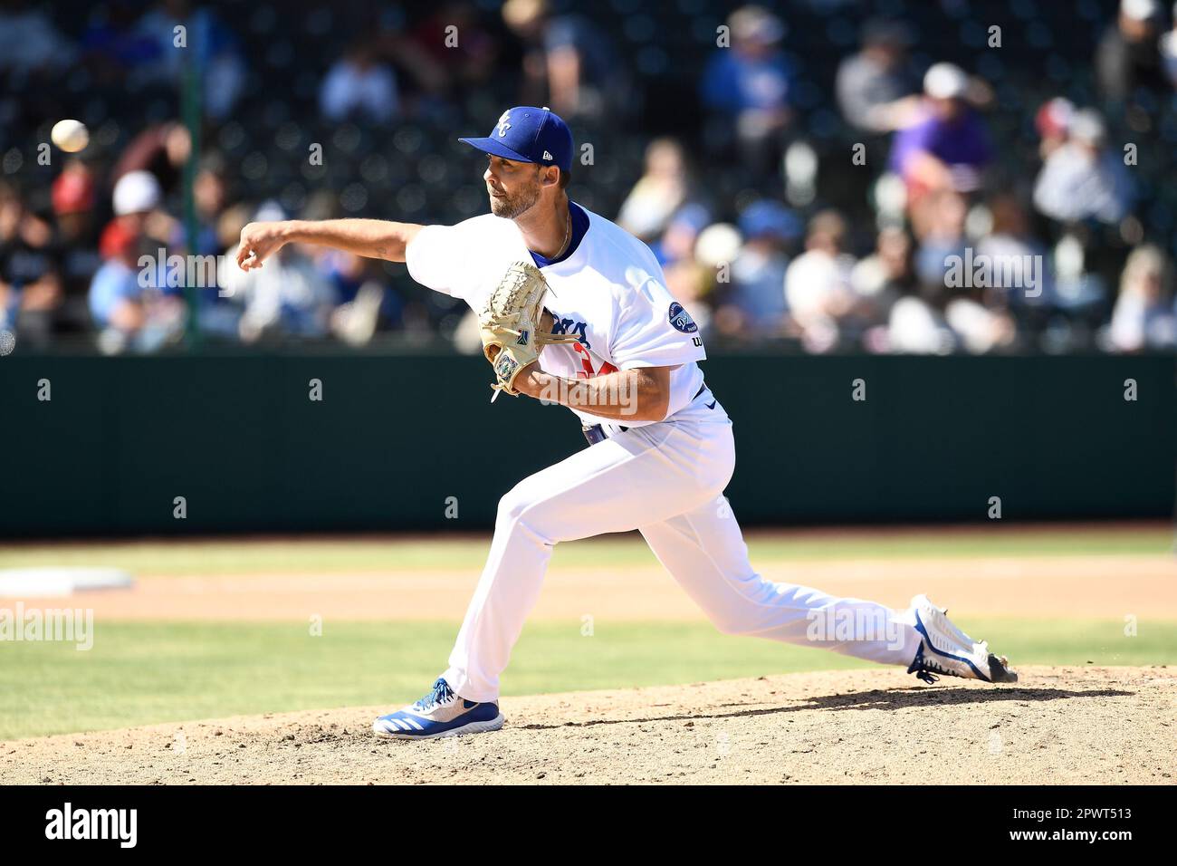 Relief pitcher Tayler Scott (34) of the Oklahoma City Dodgers pitches ...