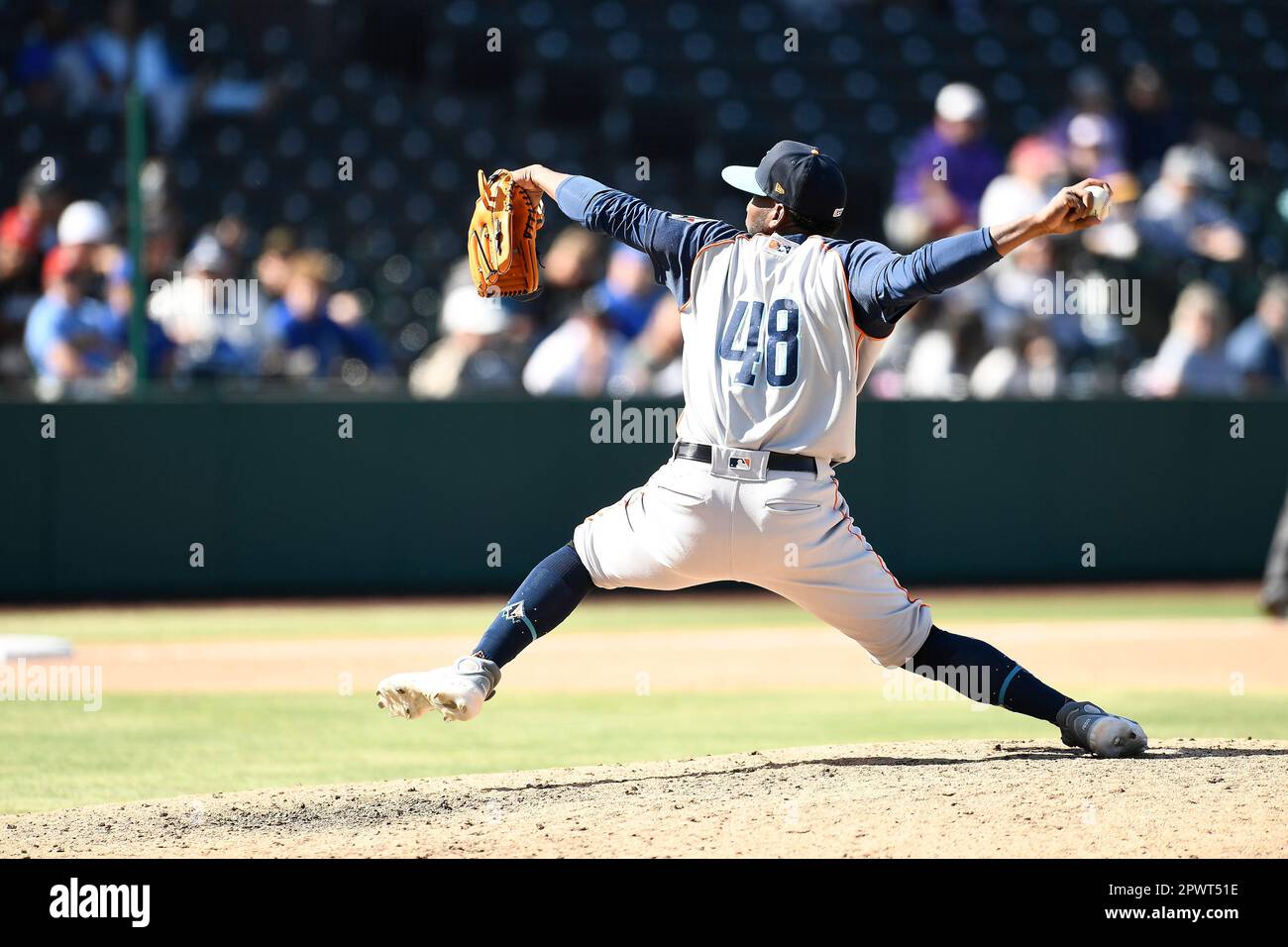 Relief pitcher Enoli Paredes (48) of the Sugar Land Space Cowboys ...