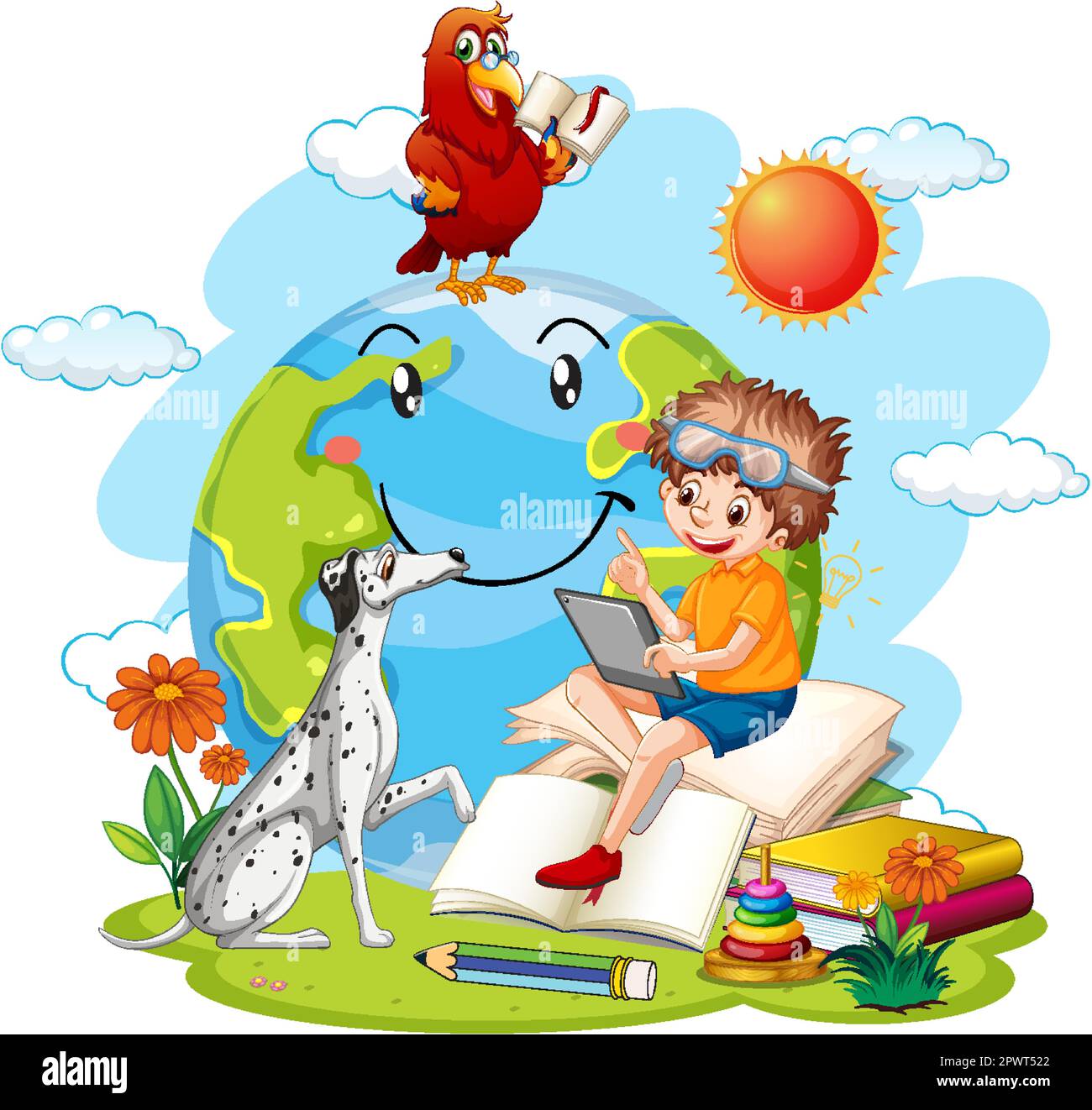 Earth planet with cartoon characters illustration Stock Vector Image ...