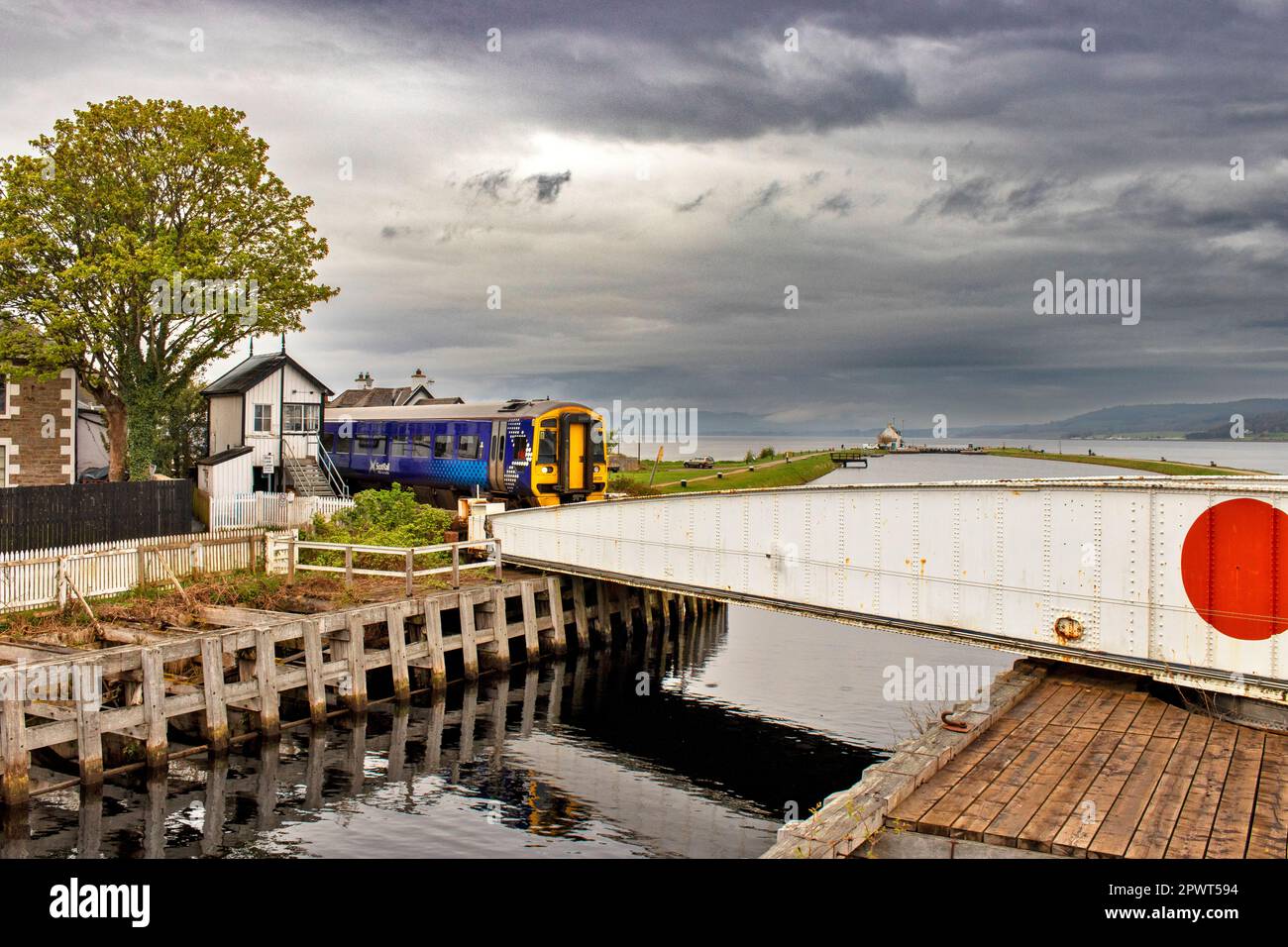Inverness Scotland Clachnaharry railway white signal box and ScotRail ...