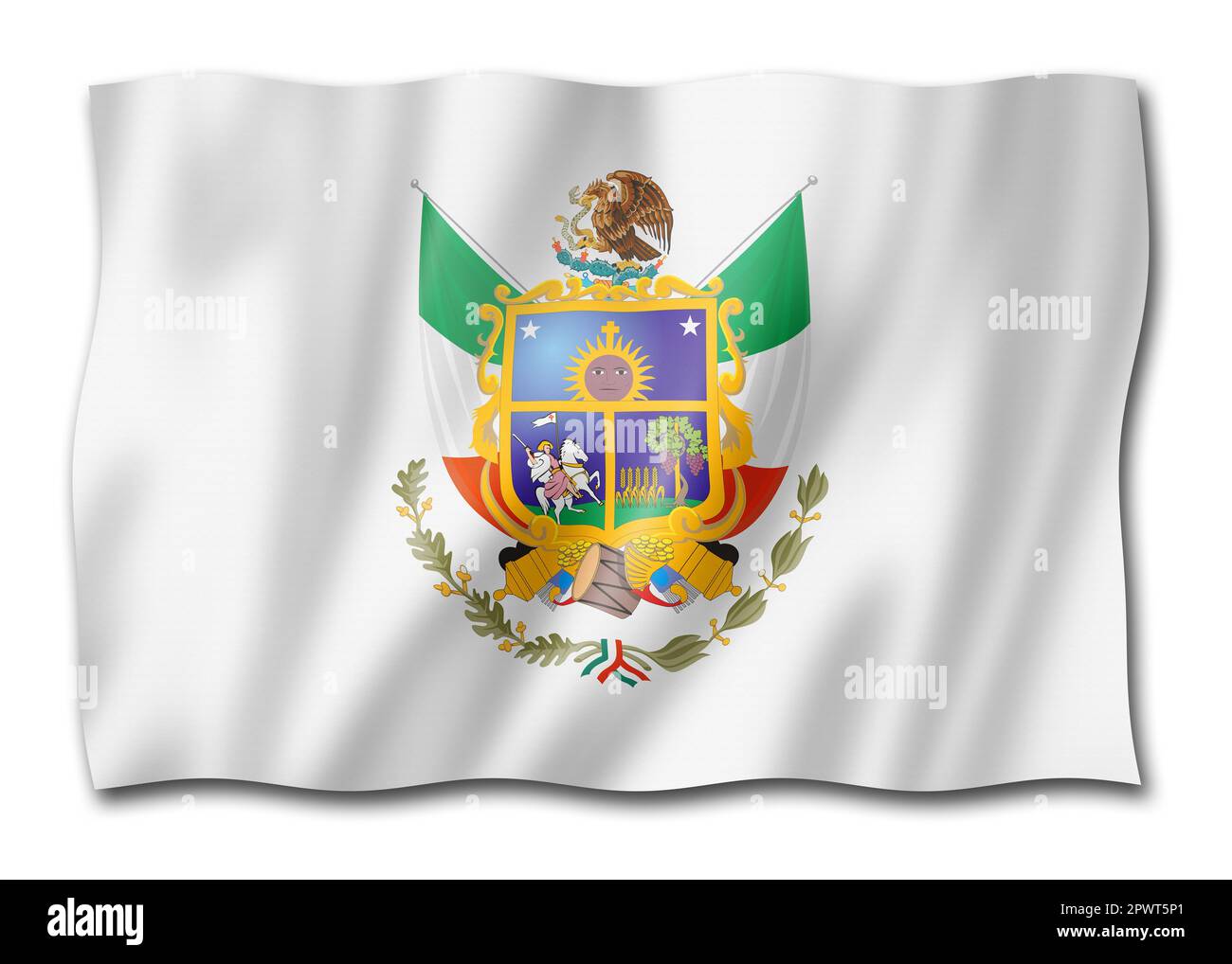Queretaro state flag, Mexico waving banner collection. 3D illustration ...