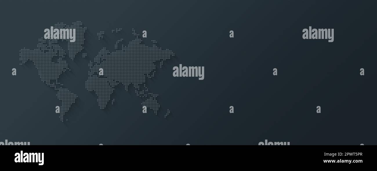 Illustration of a world map made of dots isolated on a black background ...