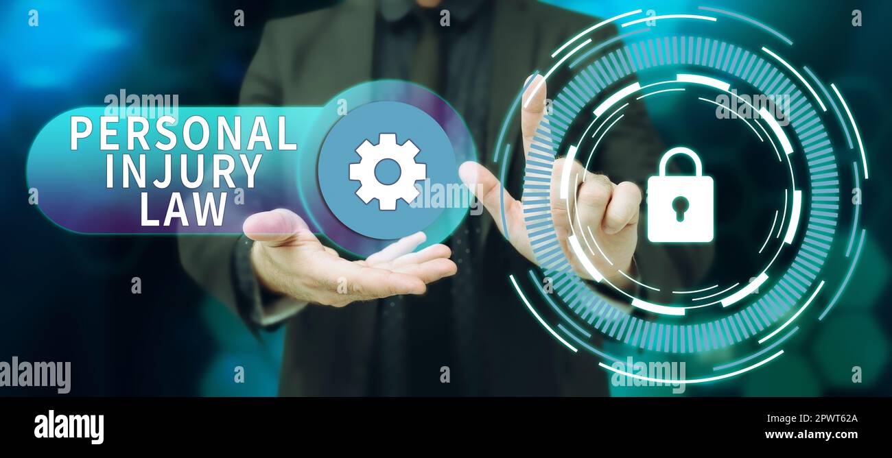 Sign displaying Personal Injury Law, Word for being hurt or injured ...