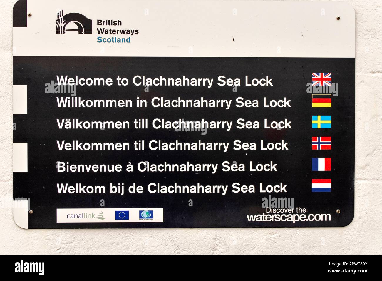 Inverness Scotland muli lingual welcome sign at the Clachnaharry Sea ...