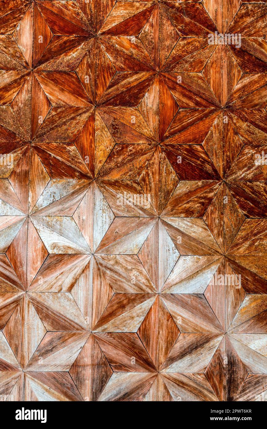 Star shaped weathered wooden panel design, close up texture background ...