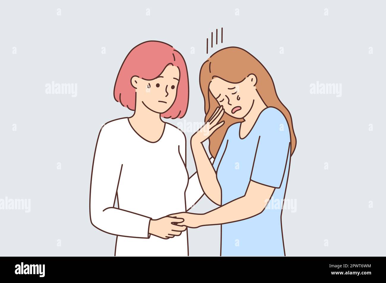 Young woman comfort support unhappy crying girlfriend suffering from ...