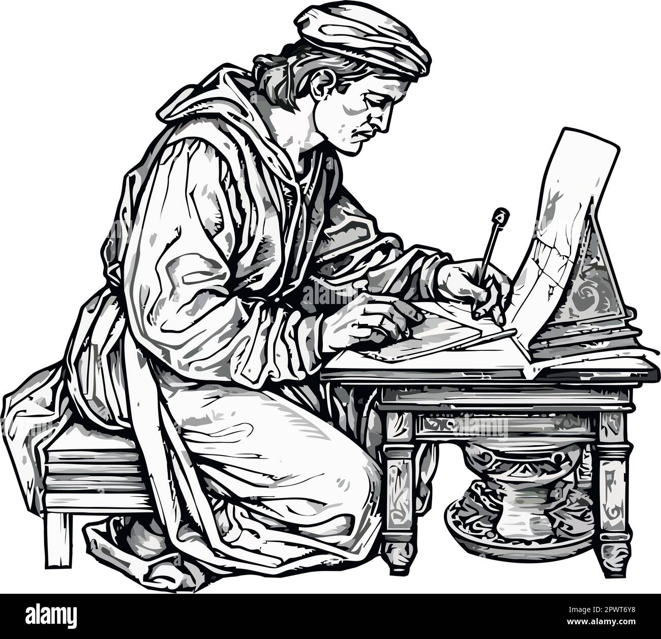 Antique man with book engraved pencil drawings Stock Vector Image & Art ...