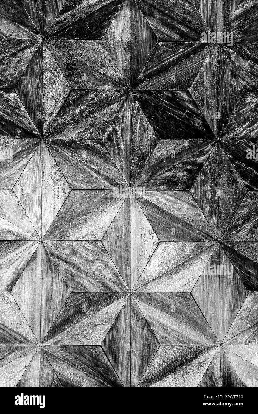 Star shaped weathered wooden panel design, close up texture background ...