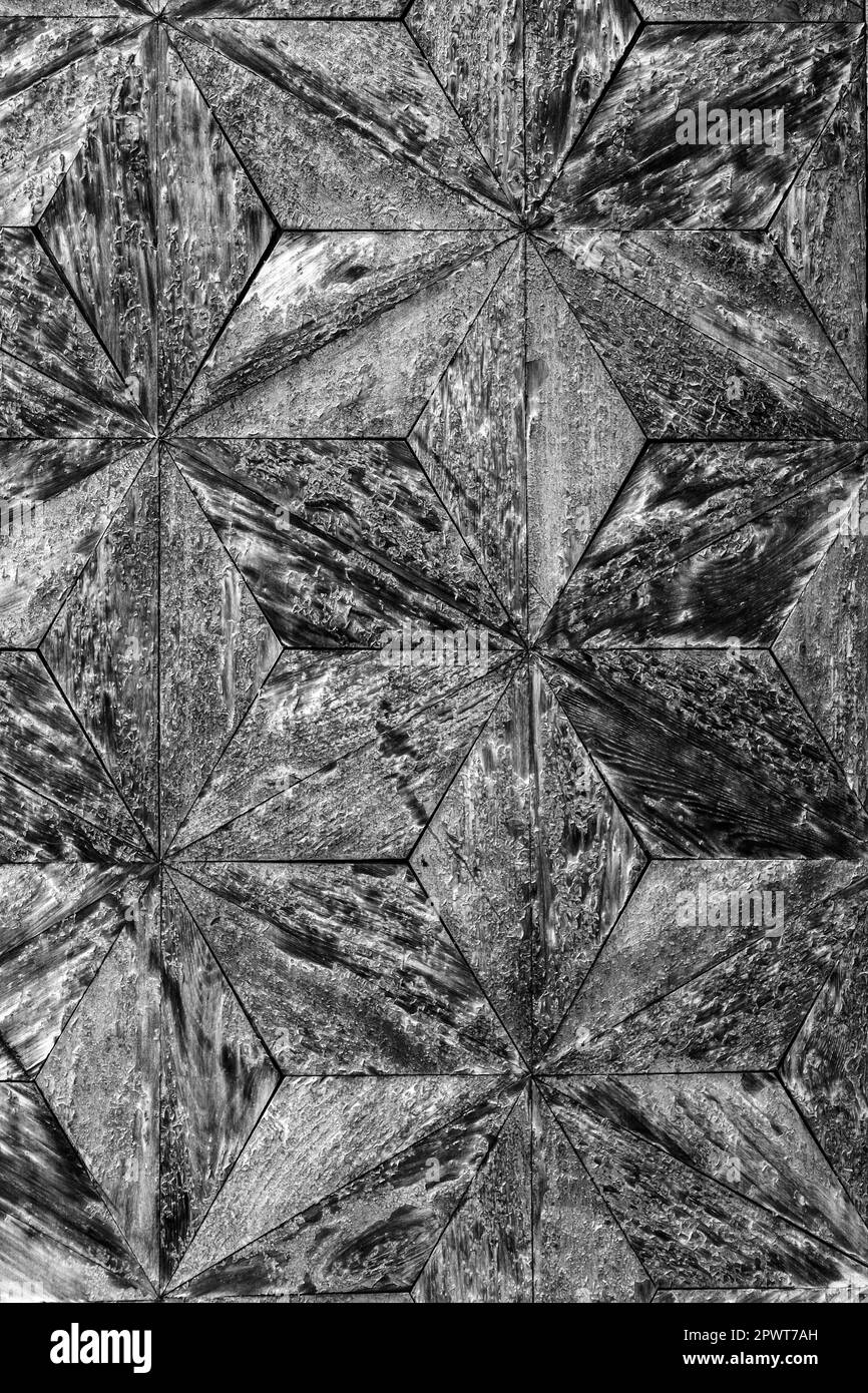 Star shaped weathered wooden panel design, close up texture background ...