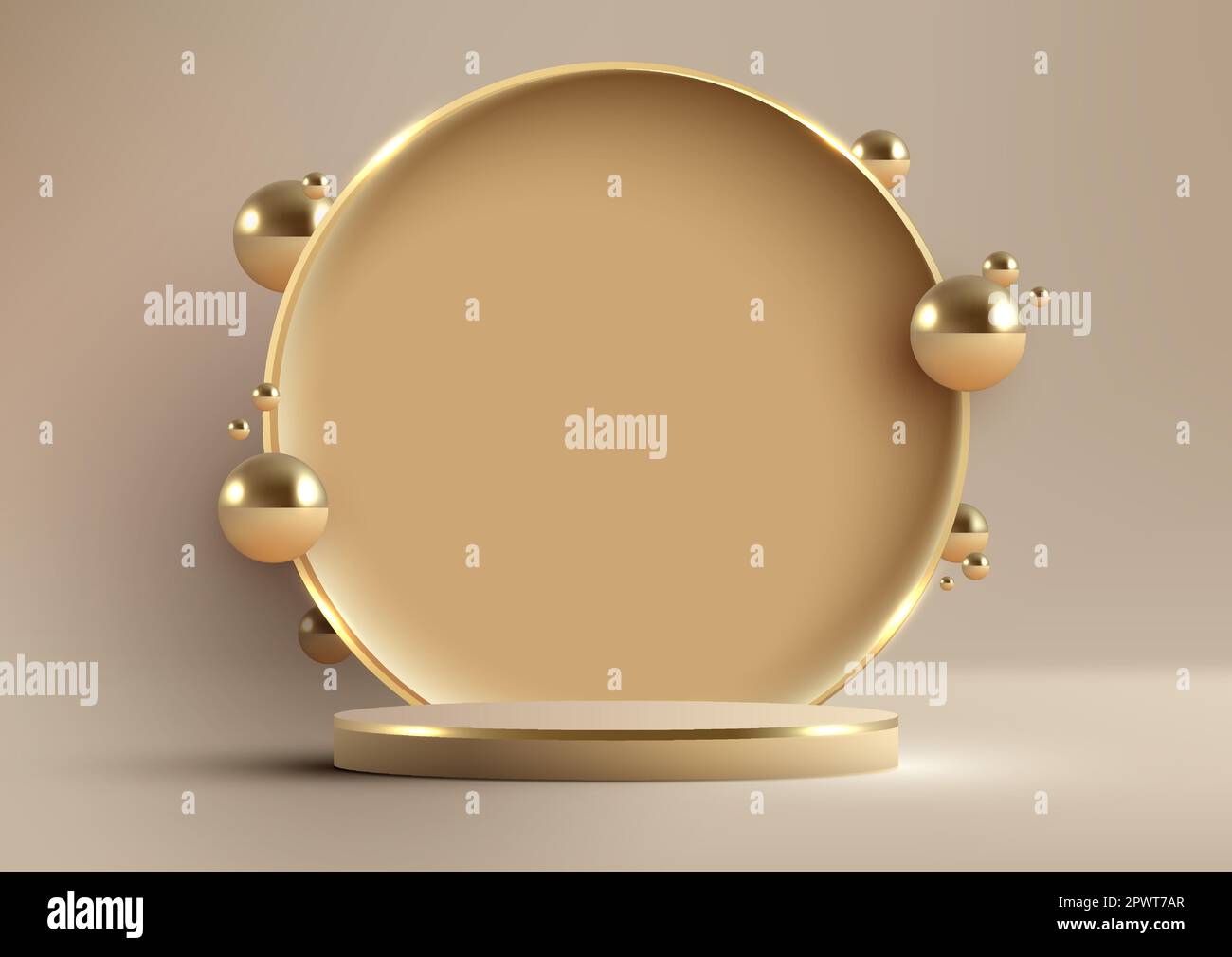 3D realistic luxury style golden podium platform with gold circle ...