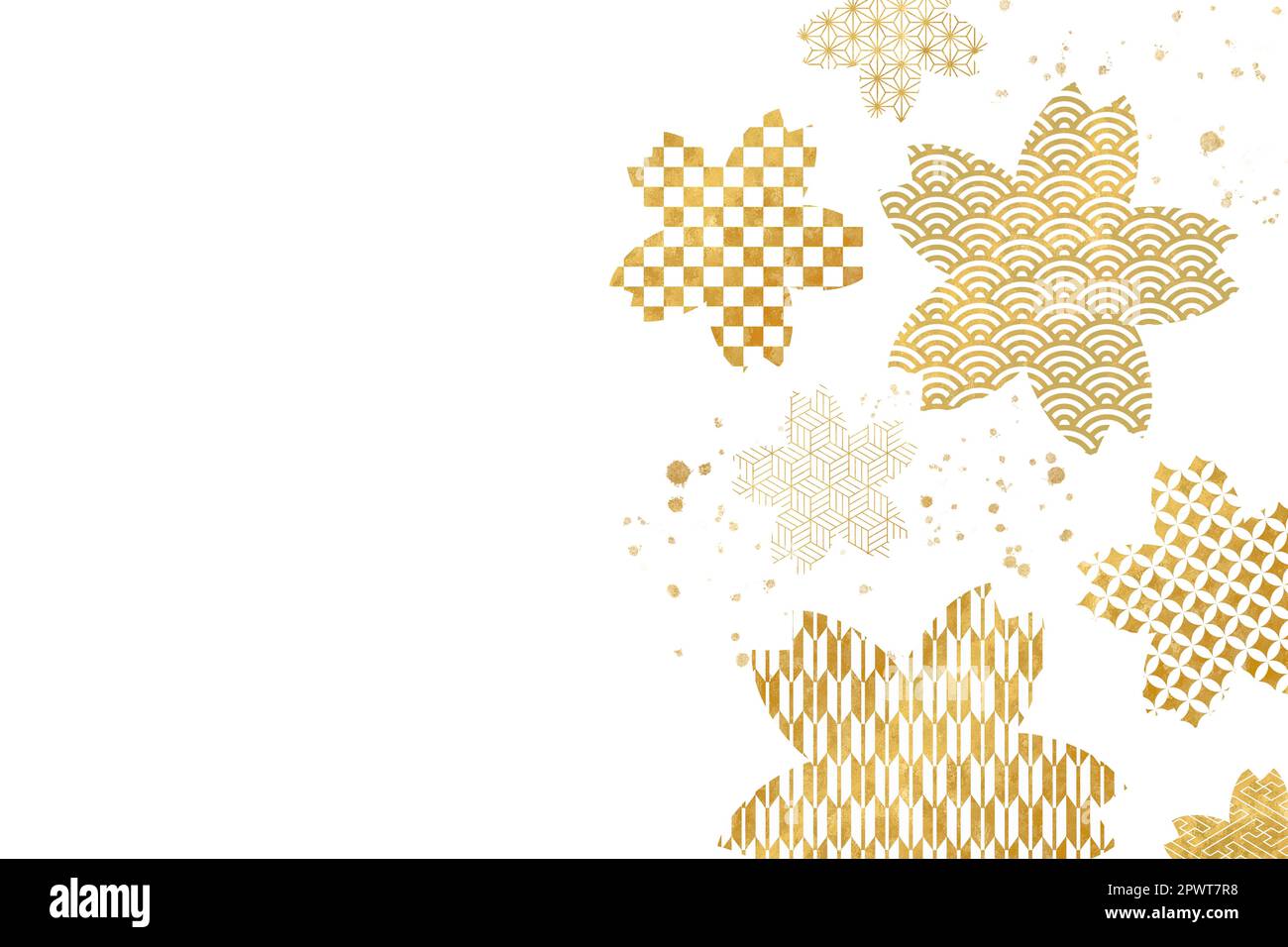 Background template with traditional Japanese patterns. Gold cherry ...