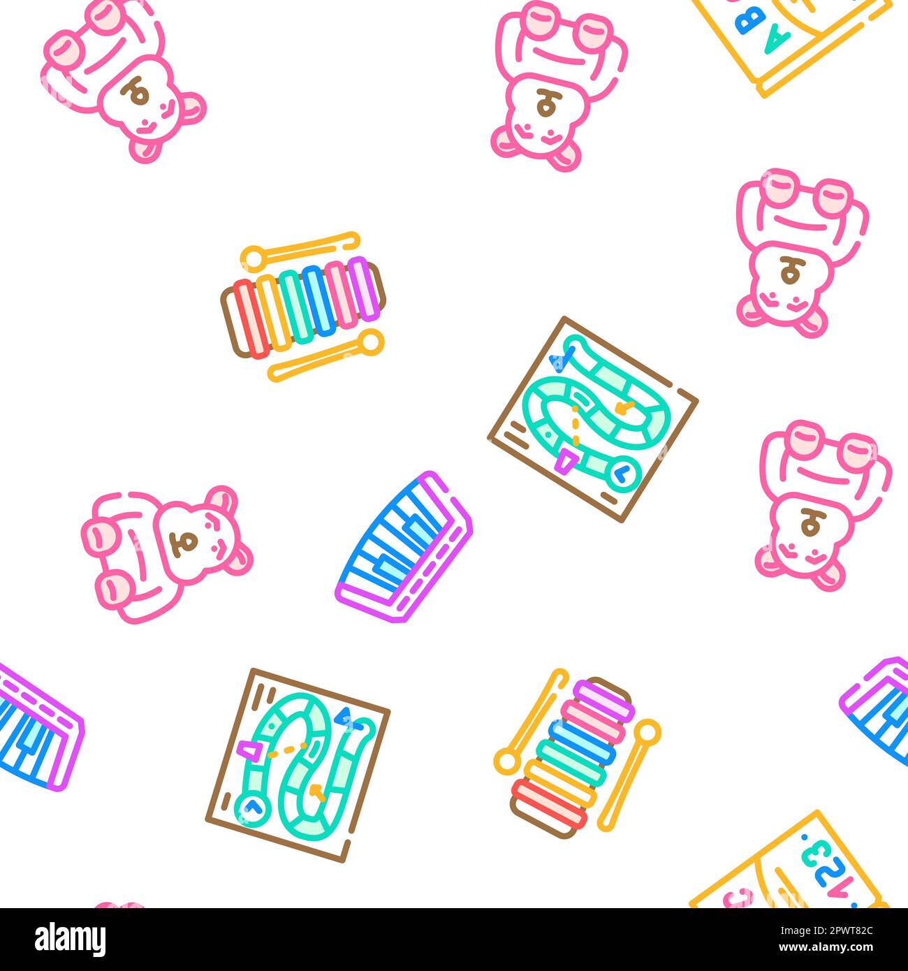 toy child baby play vector seamless pattern thin line illustration ...