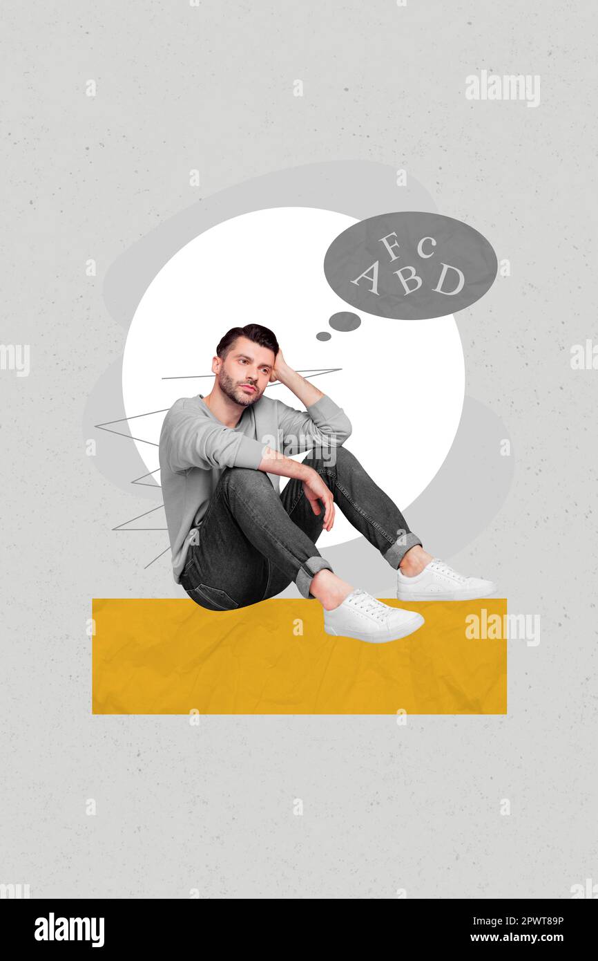 Collage of young stressed funny guy sitting depressed do not passed his ...