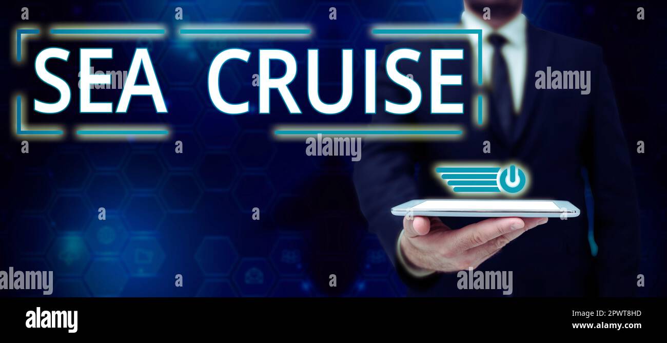 Writing displaying text Sea Cruise, Business idea a voyage on a ship or ...