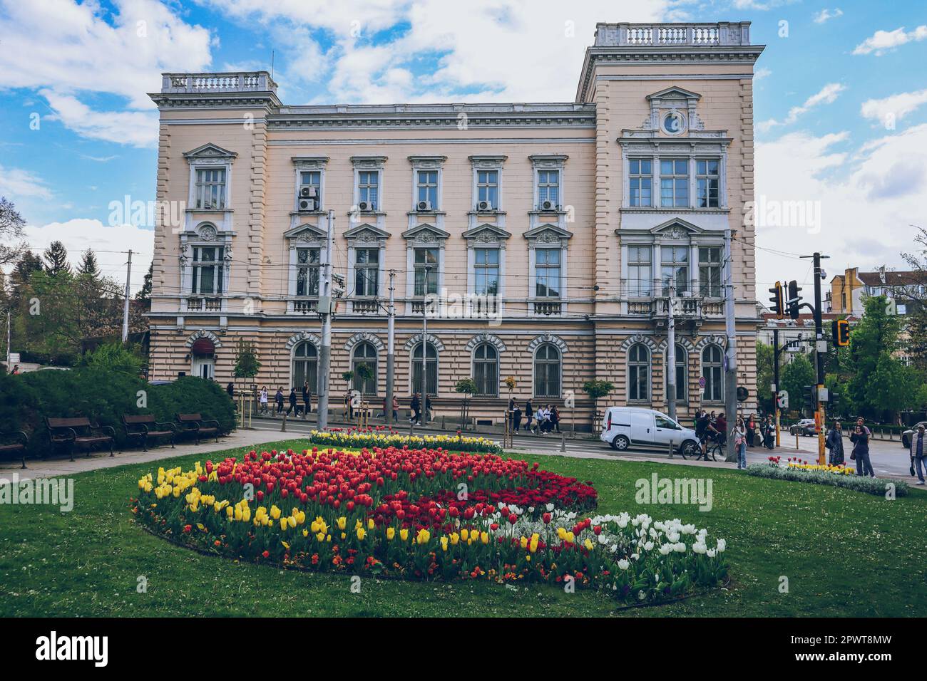 Architecture of Sofia, Bulgaria - Central Military Club during spring time(May) with plenty of ...