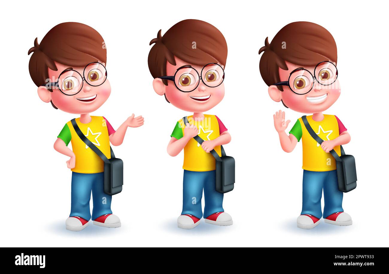 School boys character vector set design. Back to school young smart boy ...