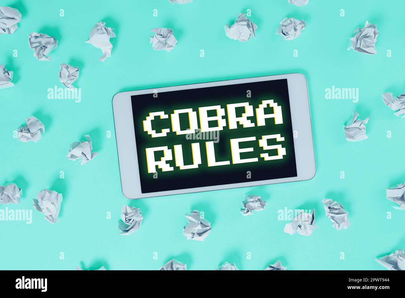Hand writing sign Cobra Rules, Business concept gives workers who lose ...