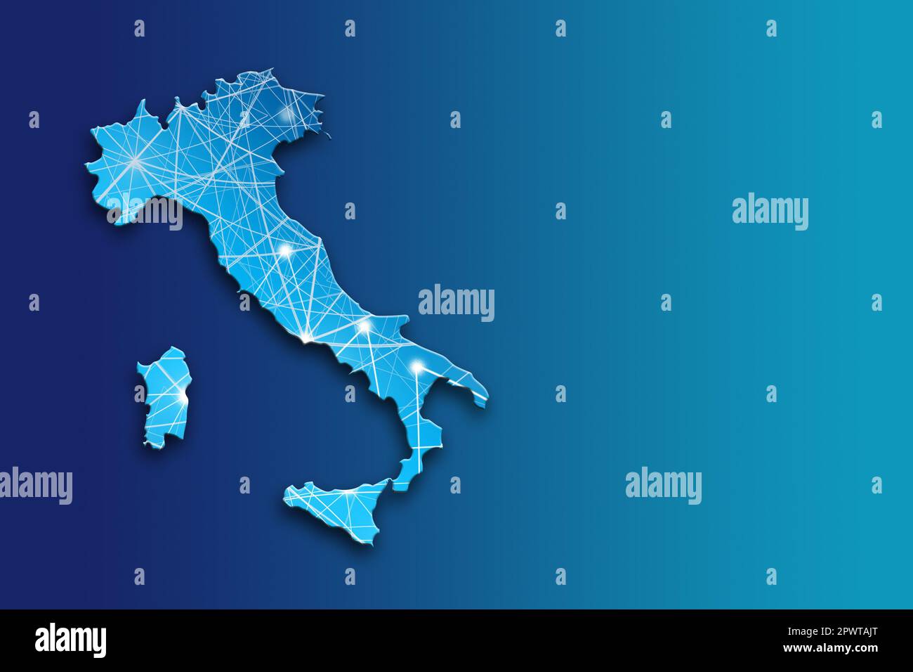 silhouette shape map of Italy filled with network connections Stock ...