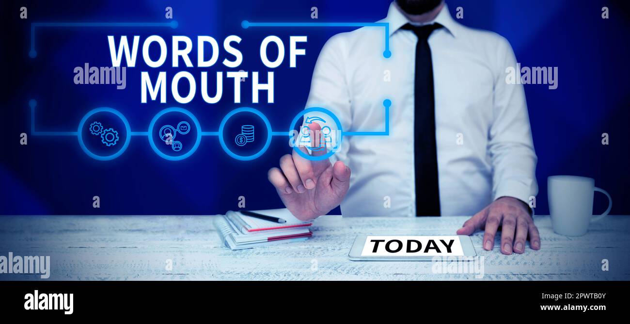 Text caption presenting Words Of Mouth, Concept meaning simple ...