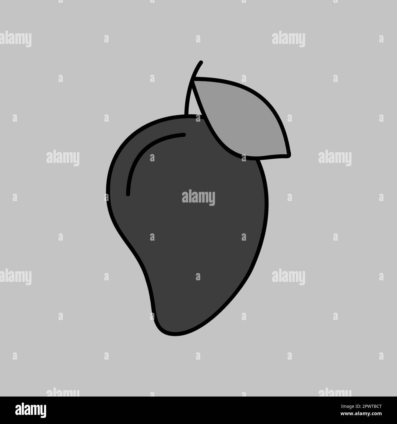 Mango tropical fruit vector grayscale icon. Graph symbol for food and ...