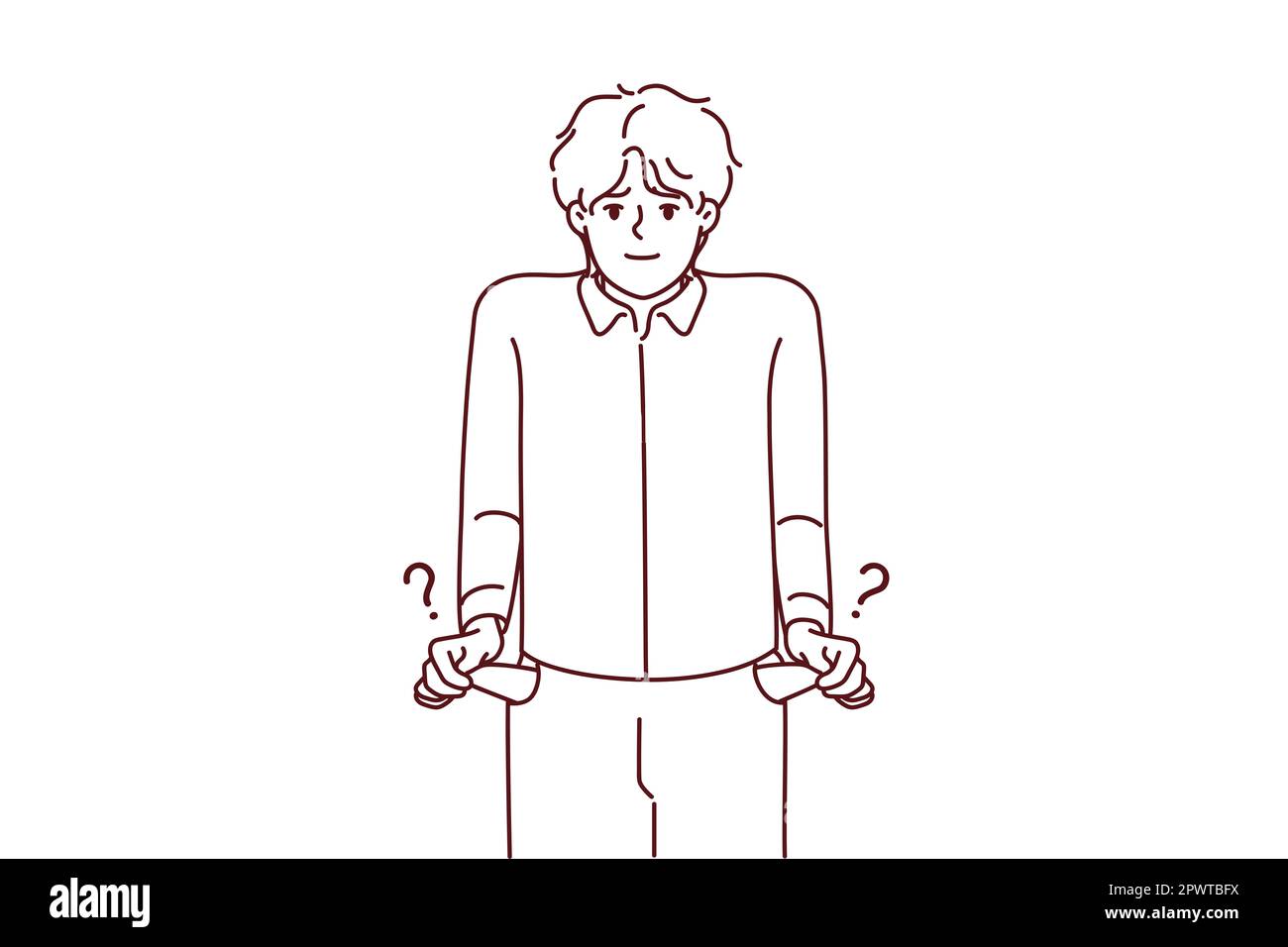 Poor young man show empty pockets. Unhappy stressed guy suffer from ...