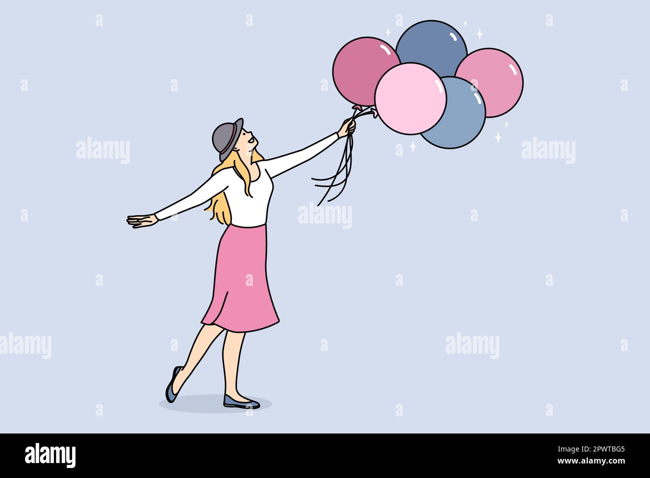 Happy woman holding balloons drawing hi-res stock photography and ...