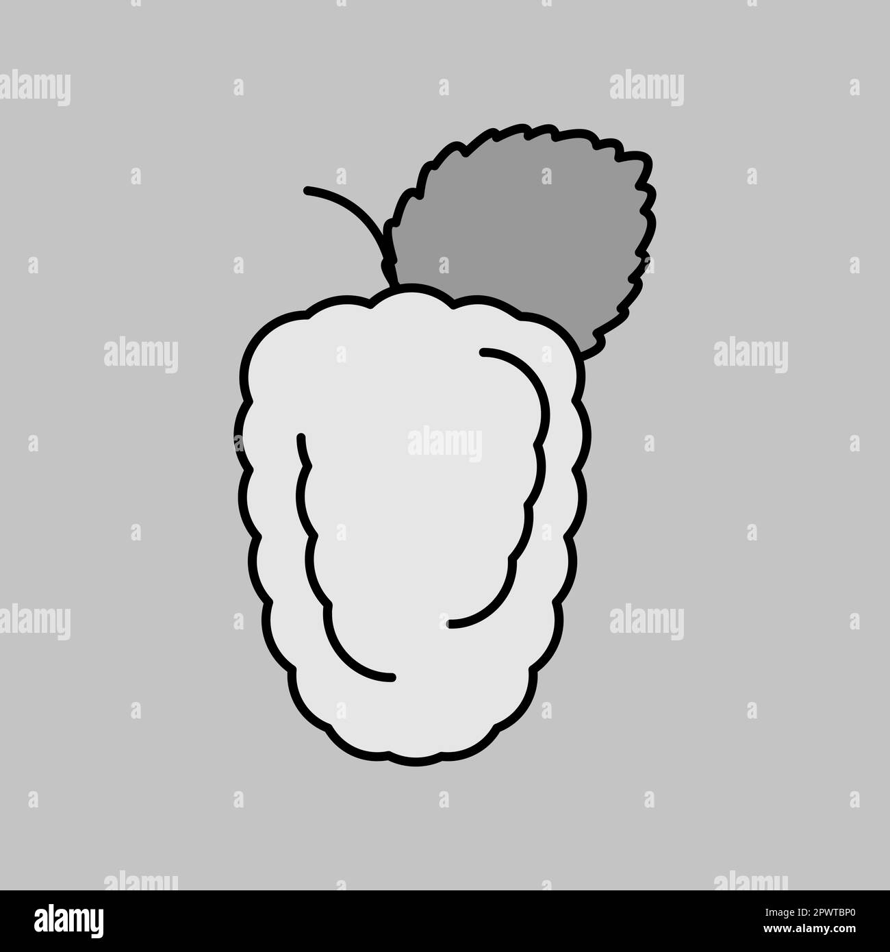 Mulberry fruit with leaves vector grayscale icon. Graph symbol for food ...