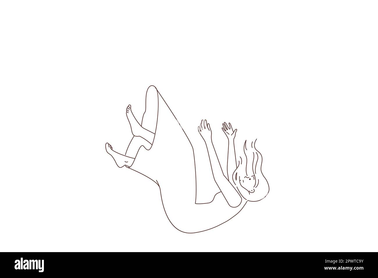 Frustrated woman in dress falling down in water suffer from life crisis ...