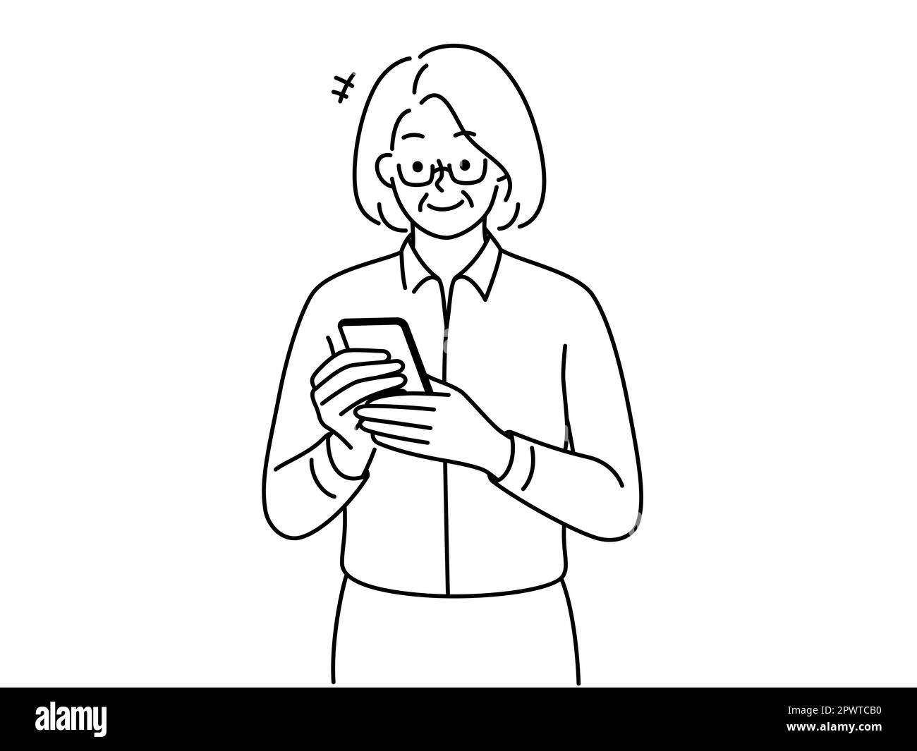 Modern elderly grandmother using cellphone. Cool mature grandma look at ...