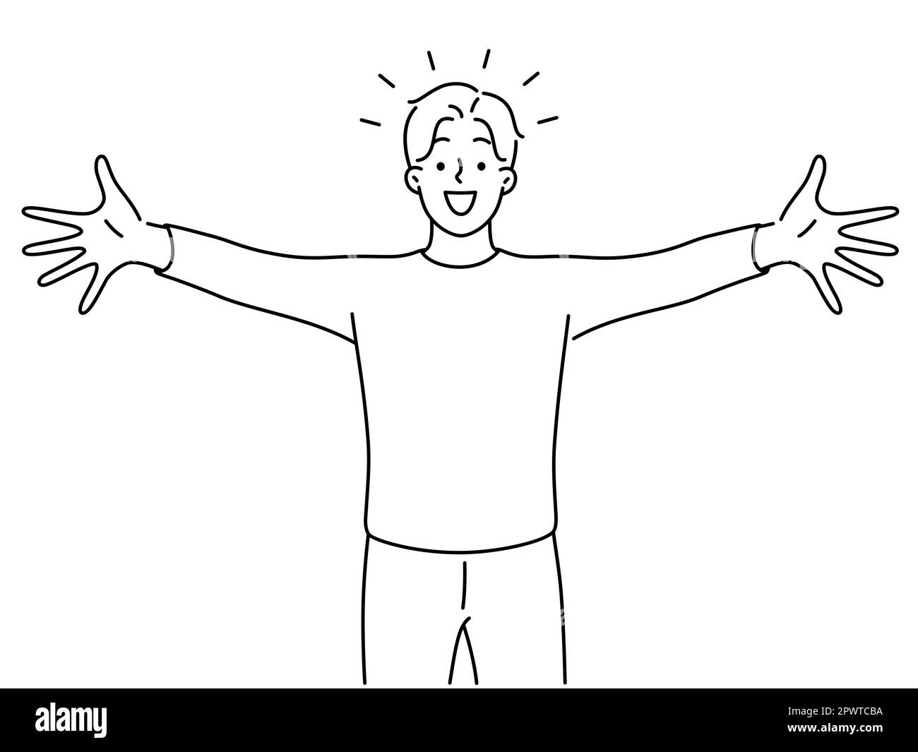 Excited young man stretch hands for hug or embrace. Smiling guy welcome ...