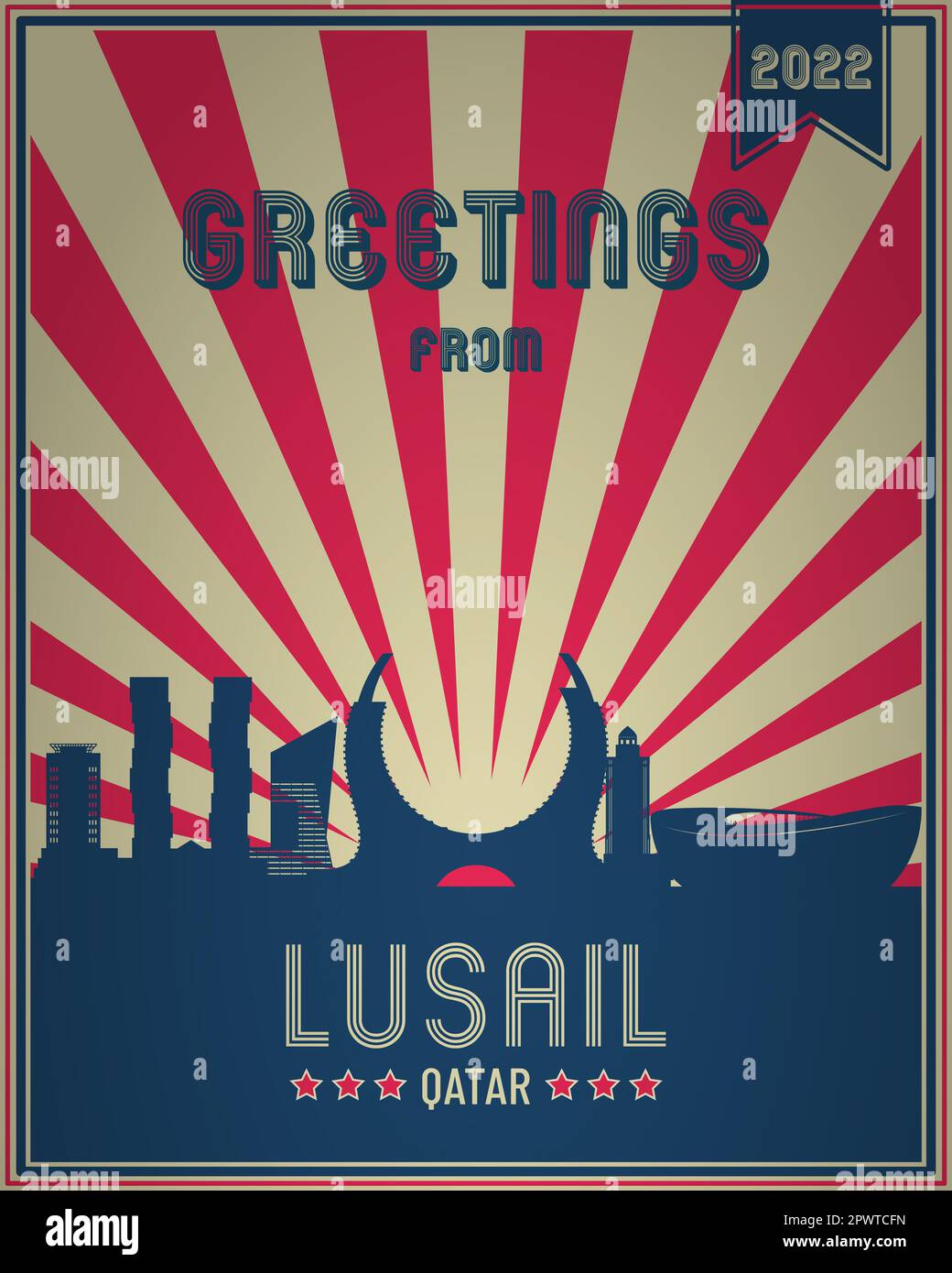 Lusail city skyline. Vintage Tourist Greeting Card - Lusail, Qatar ...