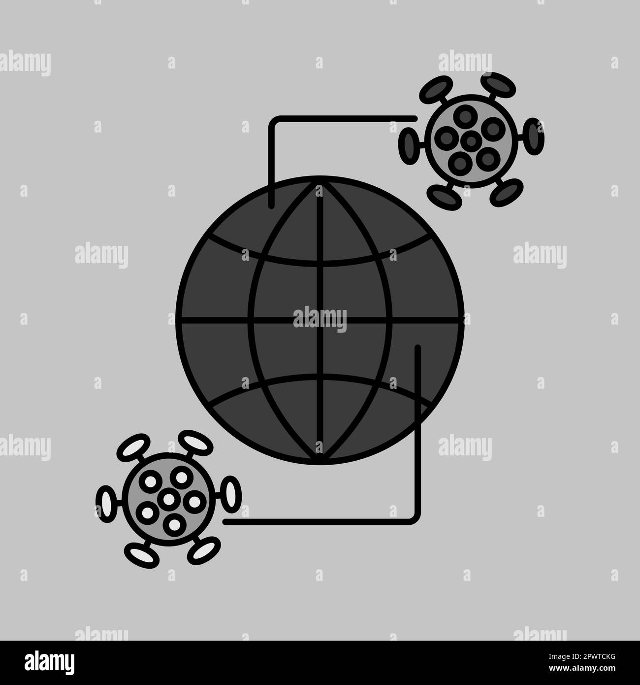 Planet Earth globe with grayscale icon of coronavirus 2019-nCov. The ...