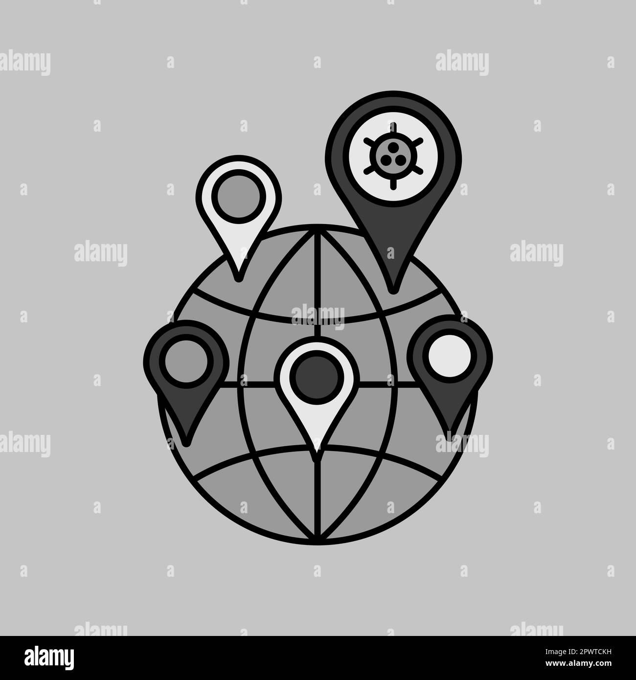 Planet Earth globe with grayscale icon of coronavirus 2019-nCov. The ...