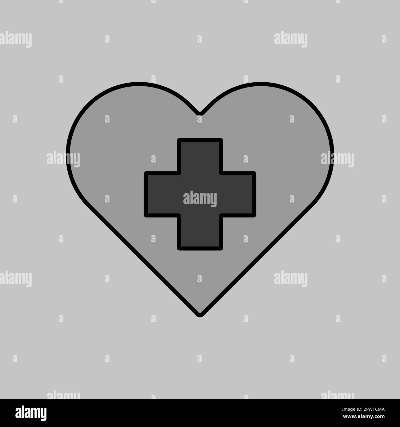 Cross inside heart vector grayscale icon. Medicine and healthcare ...