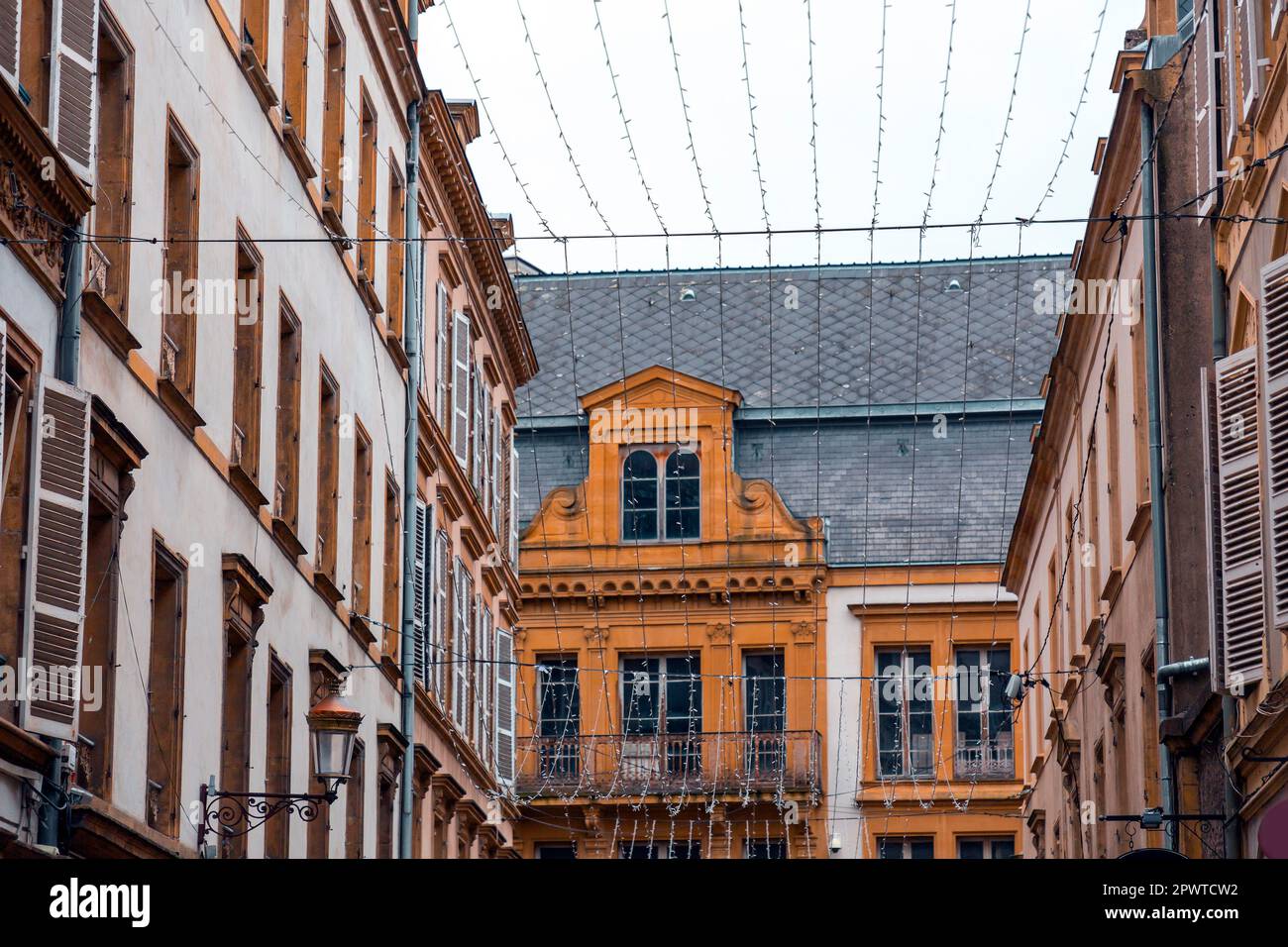 Street view and typical french buildings in the city of Metz, France ...