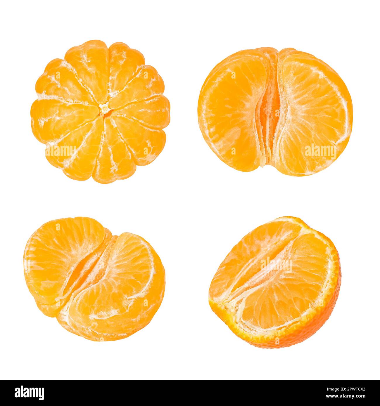 Collection slised mandarin fruits isolated on white with clipping path ...