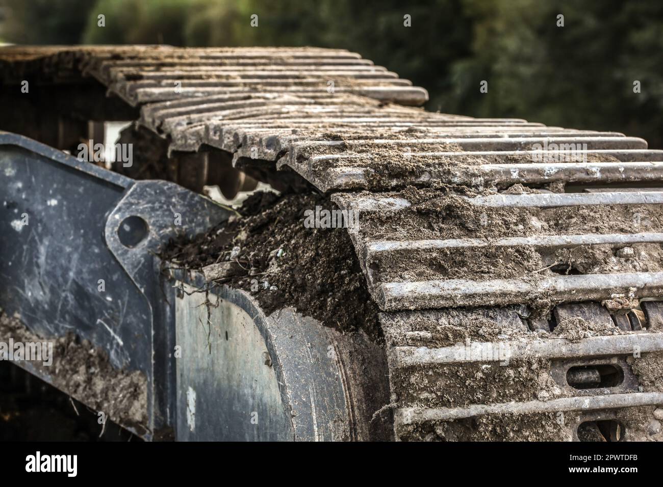 Detail of metal digger track soil left on surface . Construction ...