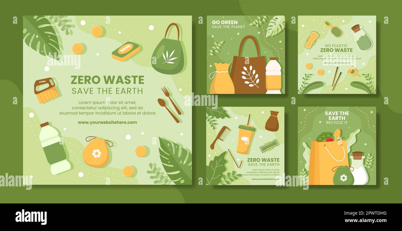 Zero Waste Social Media Post Flat Environment Cartoon Hand Drawn ...