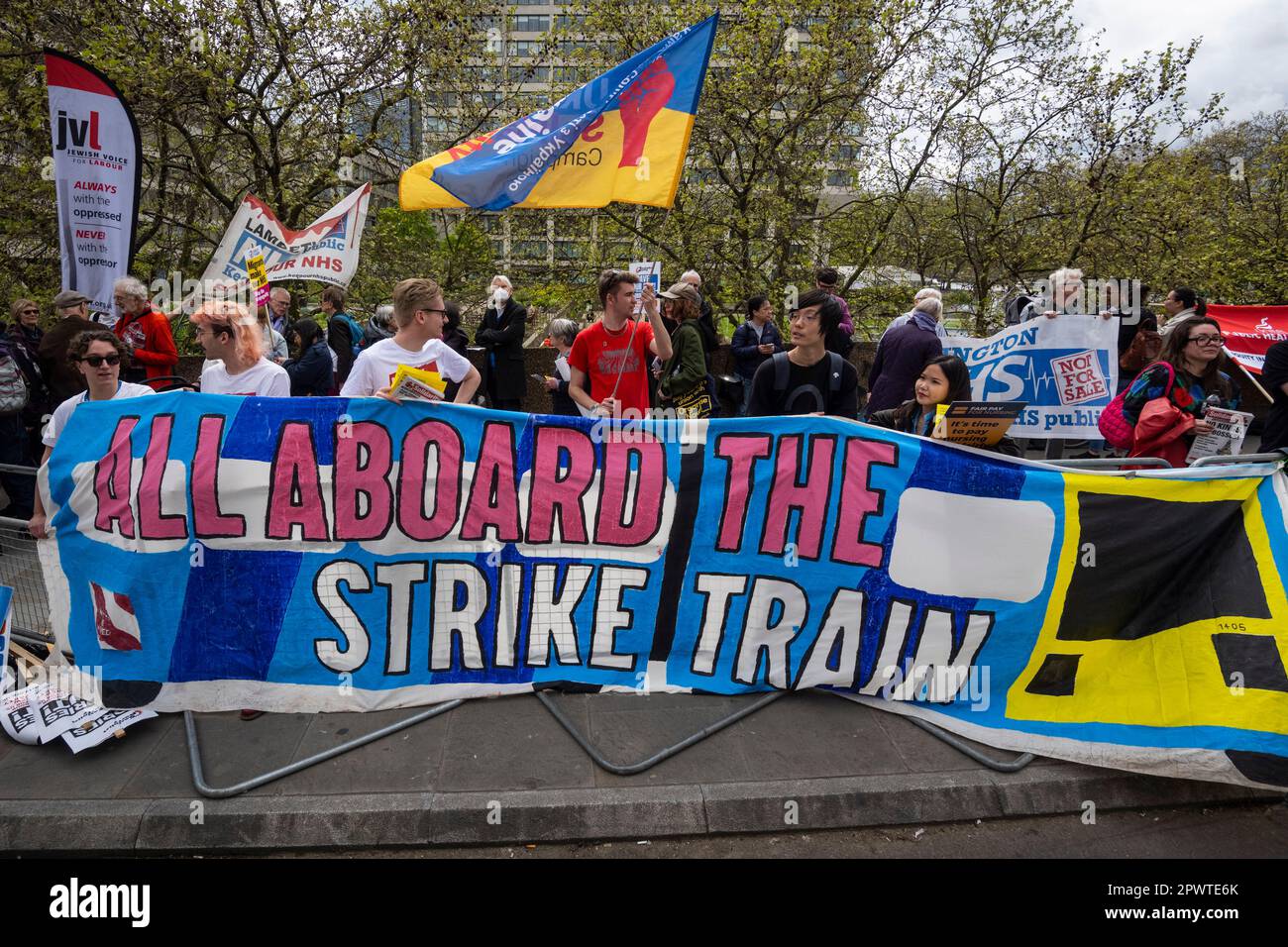 London, UK. 1 May 2023. NHS workers take part in a pay protest march ...