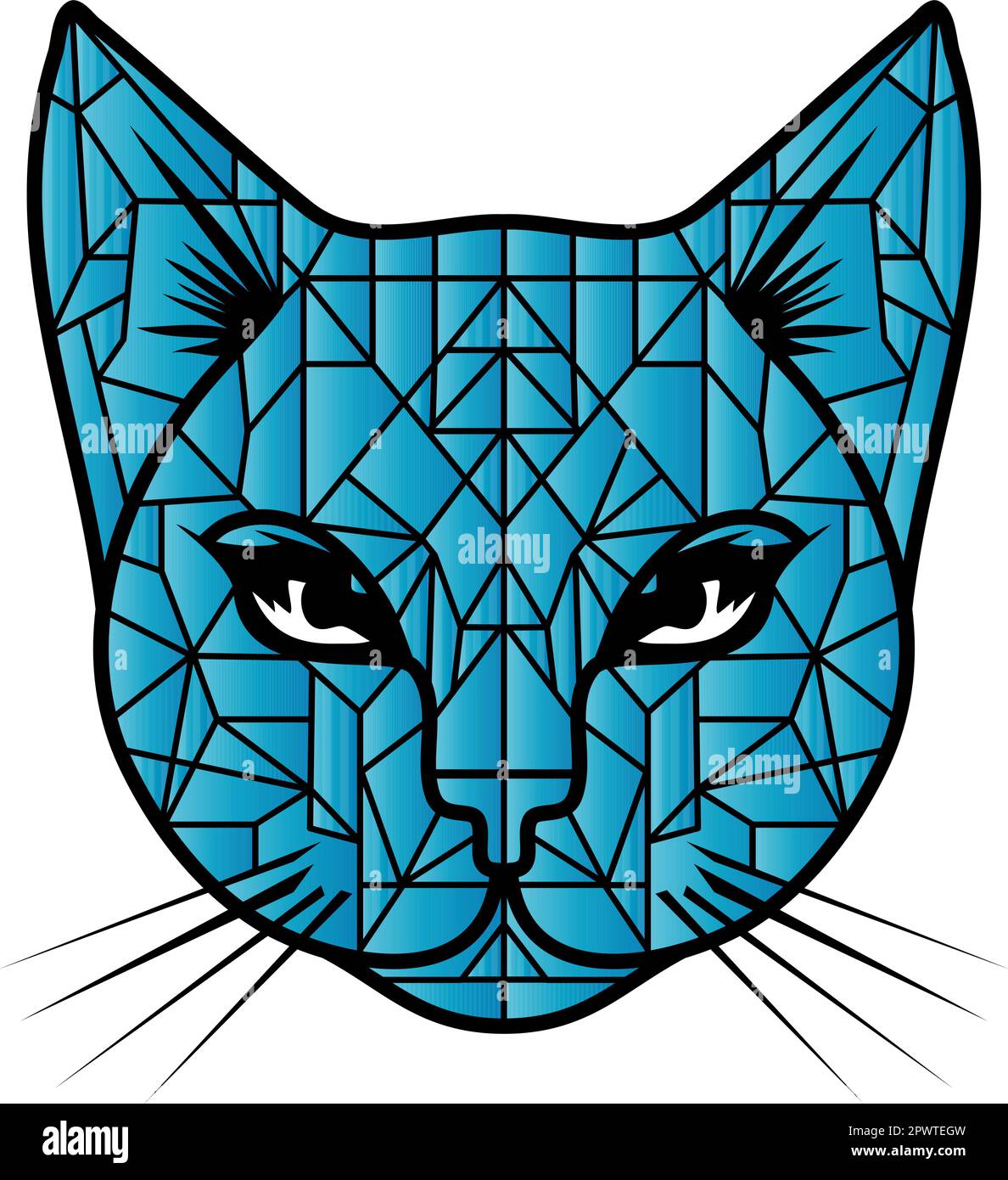 Polygonal cat face in art style with blue gradient. Triangle animal ...