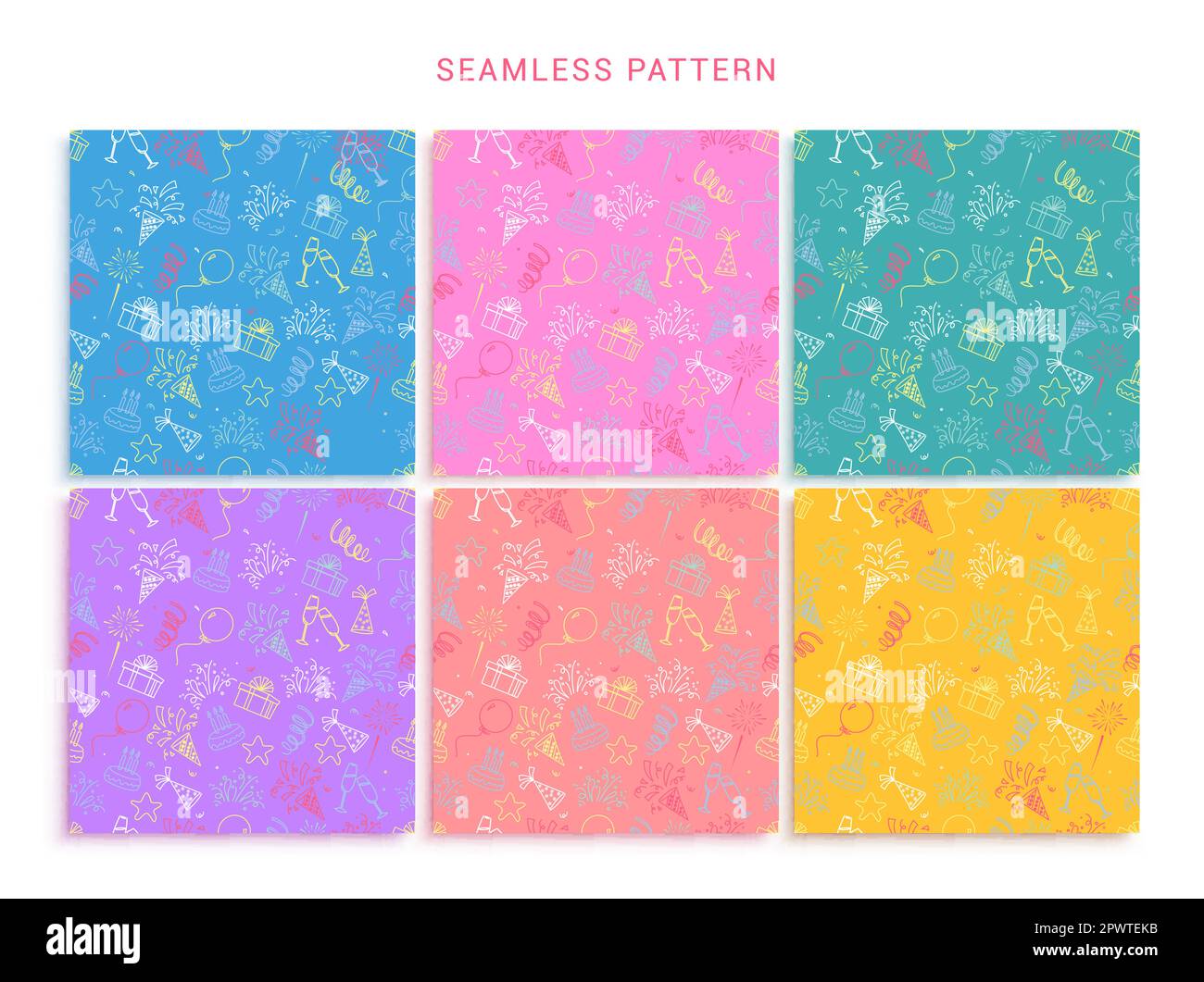 Happy birthday seamless pattern set design. Birthday gift wrap seamless ...