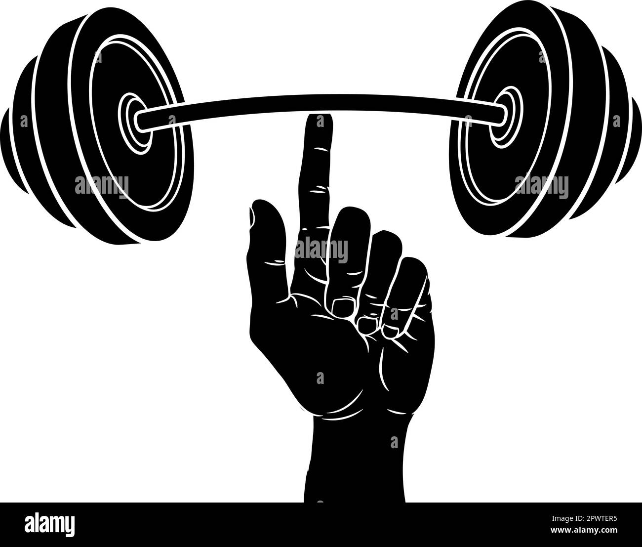 Strong man lifting weights finger Black and White Stock Photos & Images ...