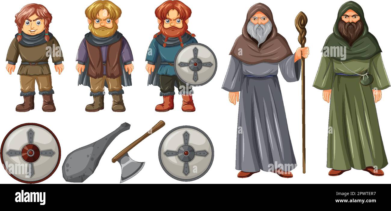 Set of medieval cartoon character illustration Stock Vector Image & Art ...