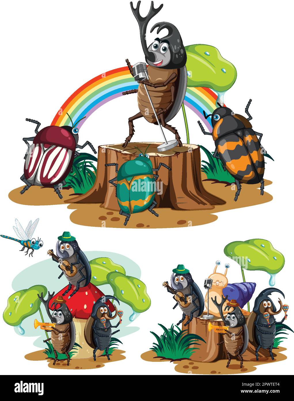 Set of beetle cartoon character illustration Stock Vector Image & Art ...