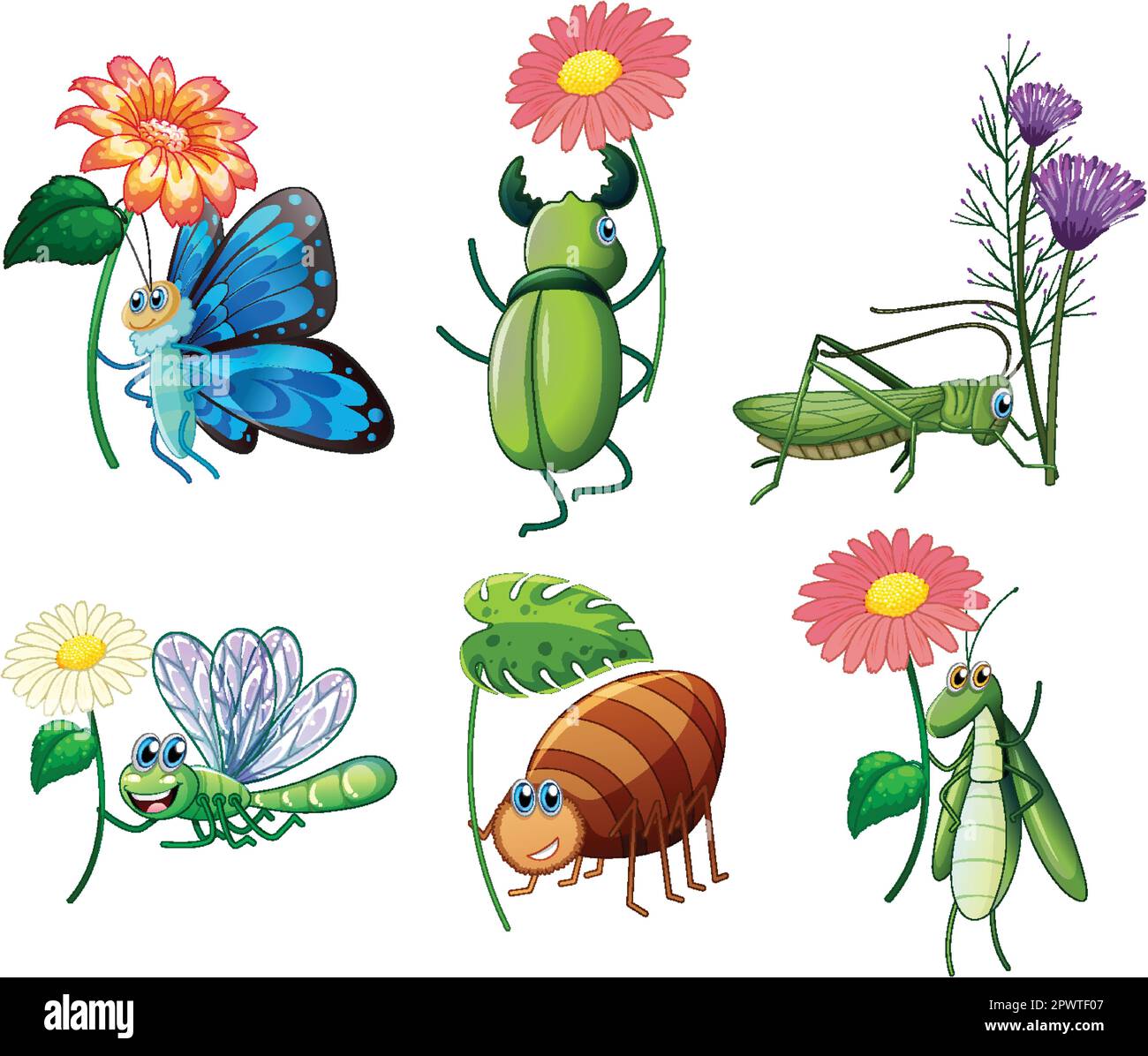 Set of various insect cartoon characters illustration Stock Vector ...