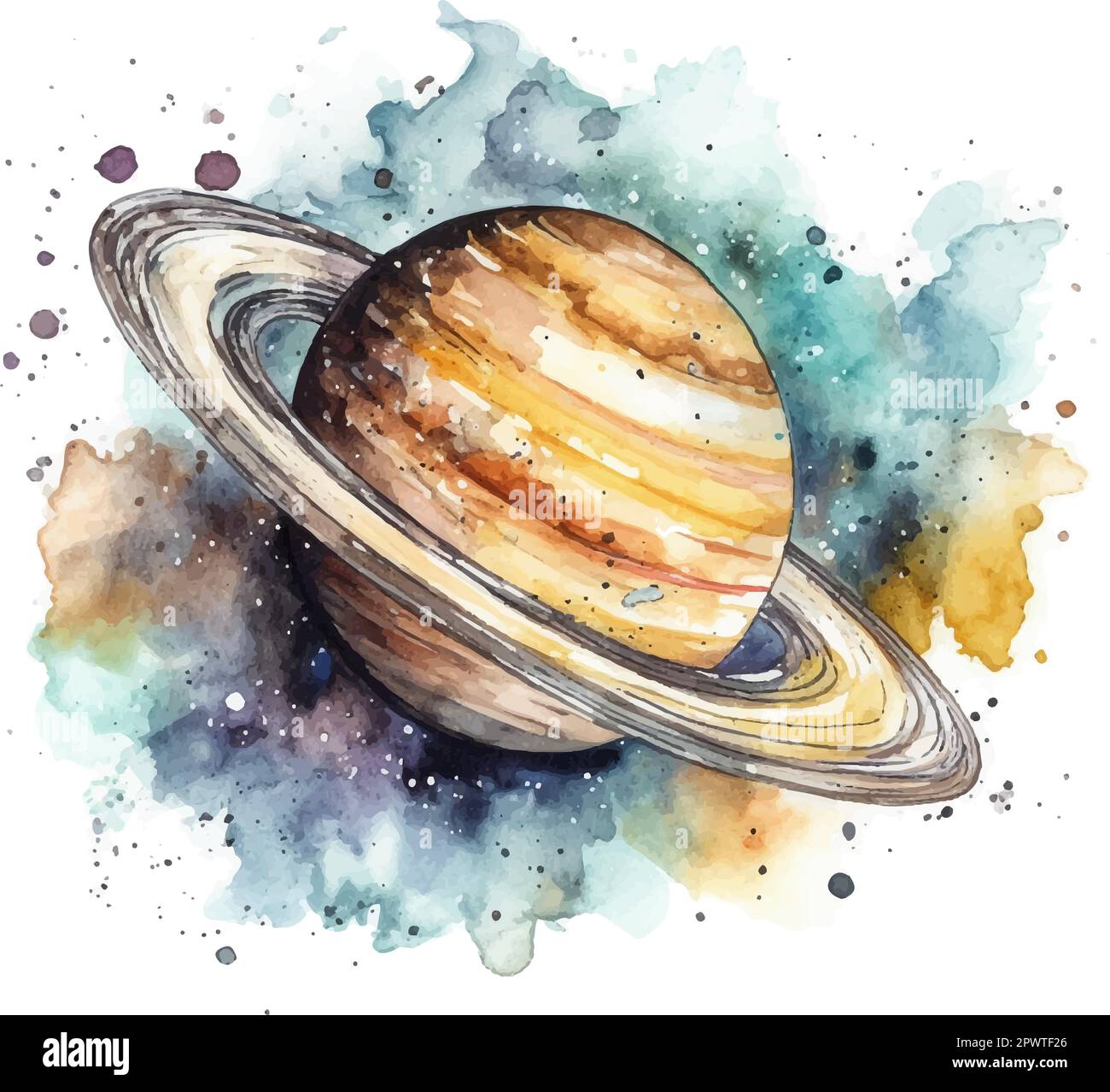 Watercolor illustration of planet Jupiter of solar system. Hand drawn ...