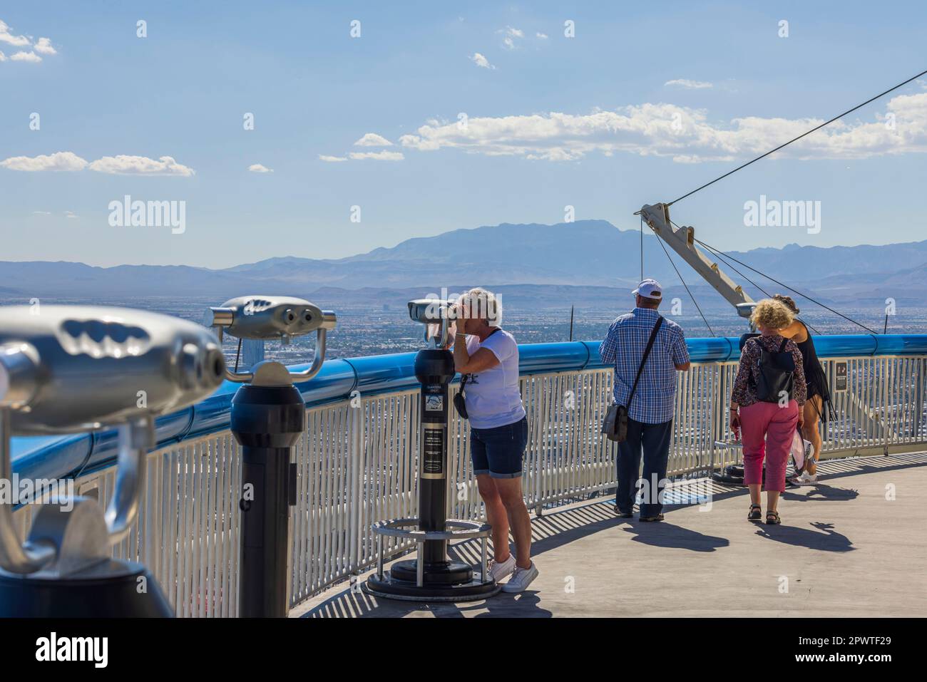 View of tourists on open main observation desk of hotel Strat of ...