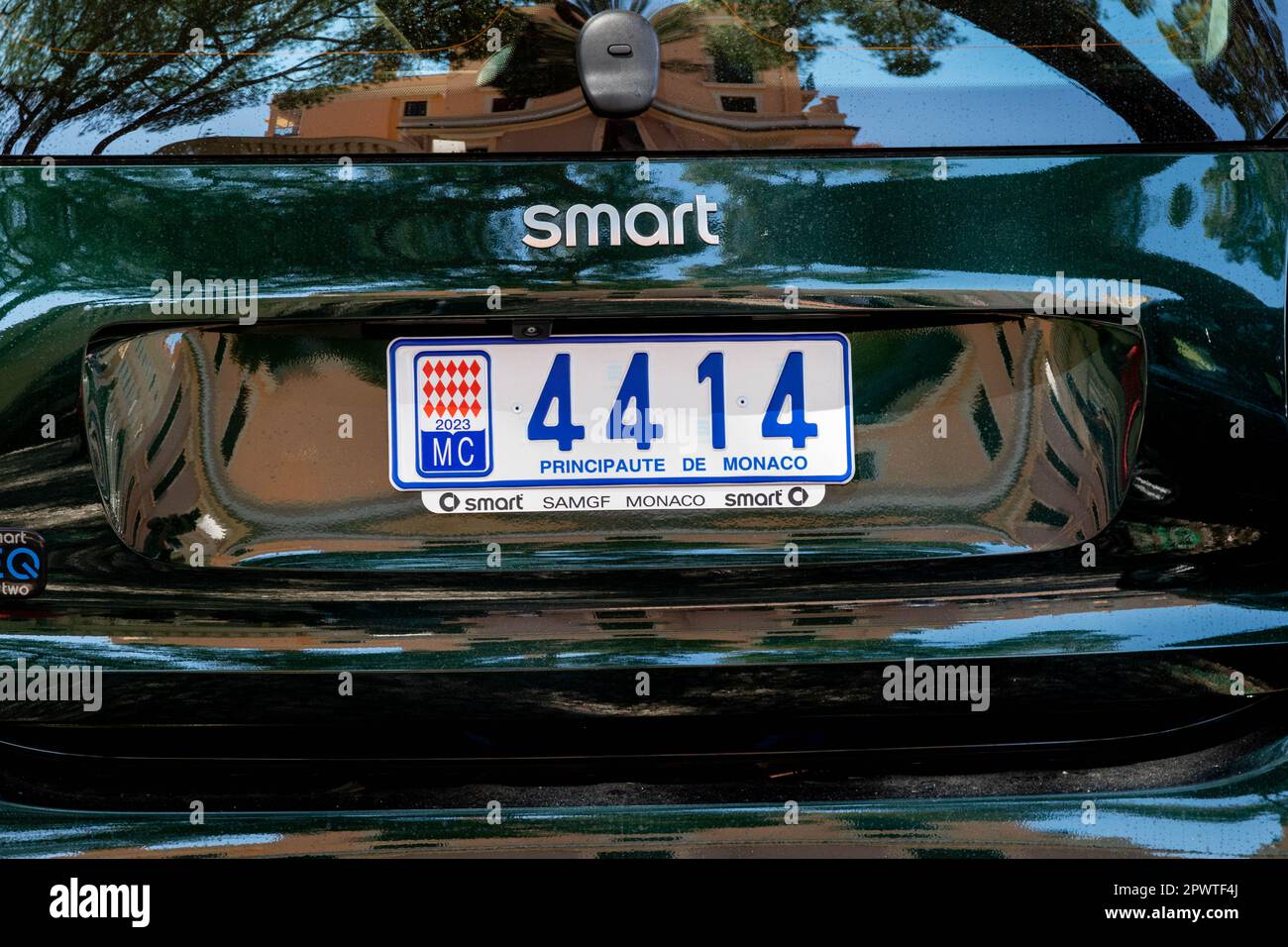 Monaco-Ville, Monaco, April 20th 2023:- A car registration plate in ...